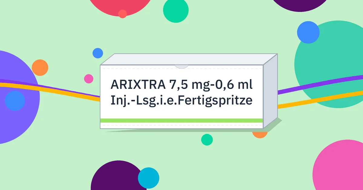 Symbolbild: Packung mit der Aufschrift ARIXTRA 7,5 mg-0,6 ml Inj.-Lsg.i.e.Fertigspritze (PZN 16806975) – Verfügbarkeit und Bezug in Apotheken in Frankfurt am Main
