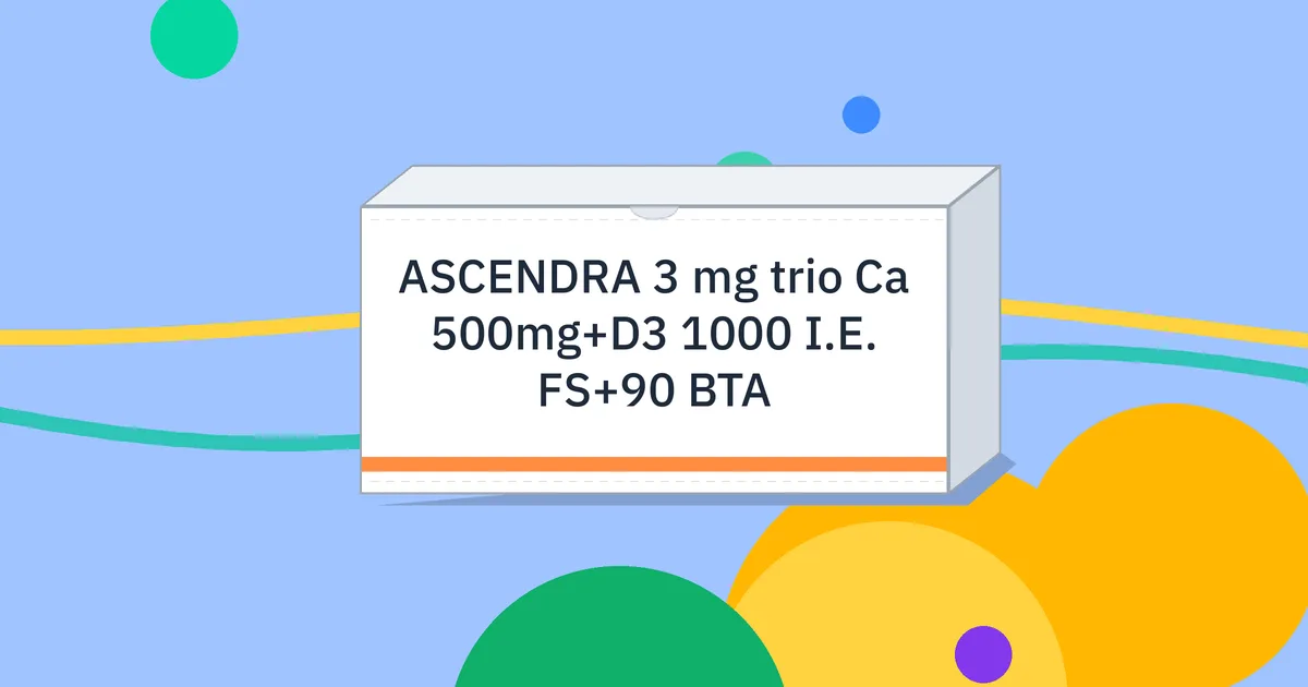 Symbolbild: Packung mit der Aufschrift ASCENDRA 3 mg trio Ca 500mg+D3 1000 I.E. FS+90 BTA (PZN 12489354) – Verfügbarkeit und Bezug in Apotheken in Frankfurt am Main