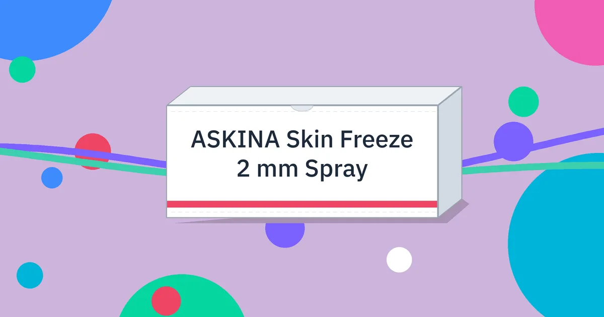 Symbolbild: Packung mit der Aufschrift ASKINA Skin Freeze 2 mm Spray (PZN 16707782) – Verfügbarkeit und Bezug in Apotheken in Frankfurt am Main