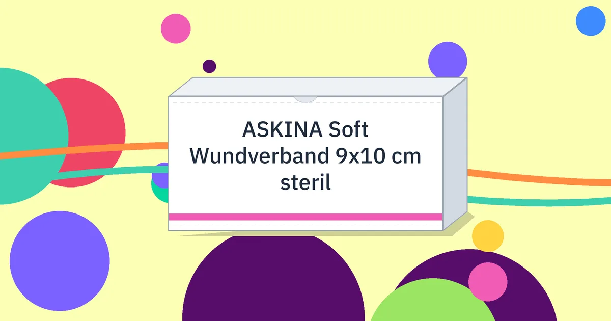 Symbolbild: Packung mit der Aufschrift ASKINA Soft Wundverband 9x10 cm steril (PZN 06645904) – Verfügbarkeit und Bezug in Apotheken in Frankfurt am Main