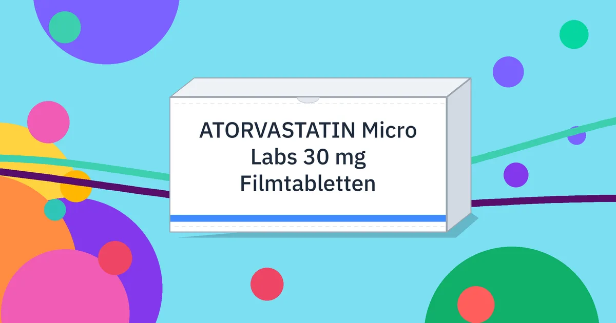 Symbolbild: Packung mit der Aufschrift ATORVASTATIN Micro Labs 30 mg Filmtabletten (PZN 18214753) – Verfügbarkeit und Bezug in Apotheken in Frankfurt am Main