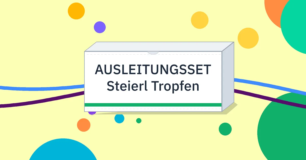 Symbolbild: Packung mit der Aufschrift AUSLEITUNGSSET Steierl Tropfen (PZN 10947290) – Verfügbarkeit und Bezug in Apotheken in Frankfurt am Main