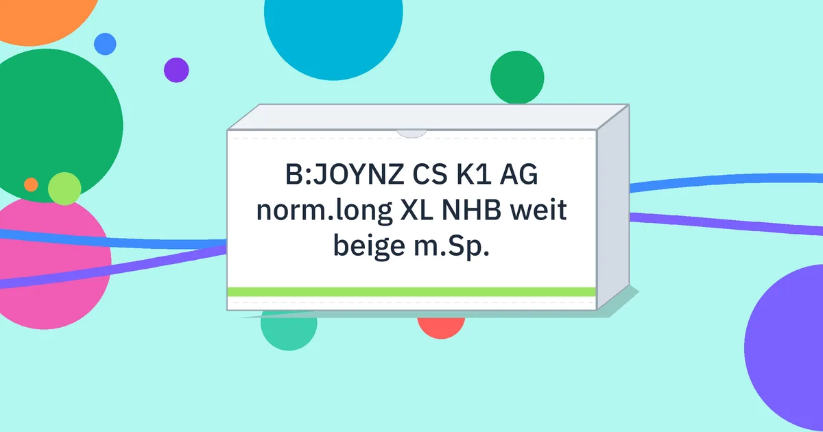 Symbolbild: Packung mit der Aufschrift B:JOYNZ CS K1 AG norm.long XL NHB weit beige m.Sp. (PZN 20532503) – Verfügbarkeit und Bezug in Apotheken in Frankfurt am Main