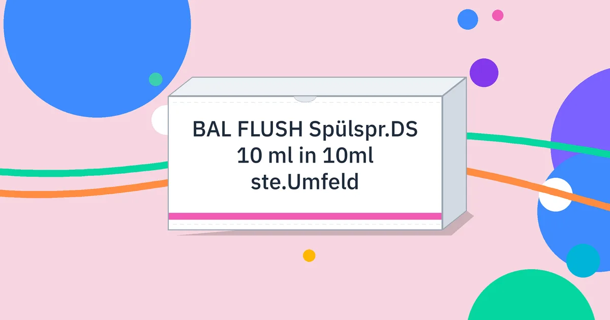 Symbolbild: Packung mit der Aufschrift BAL FLUSH Spülspr.DS 10 ml in 10ml ste.Umfeld (PZN 19061240) – Verfügbarkeit und Bezug in Apotheken in Frankfurt am Main