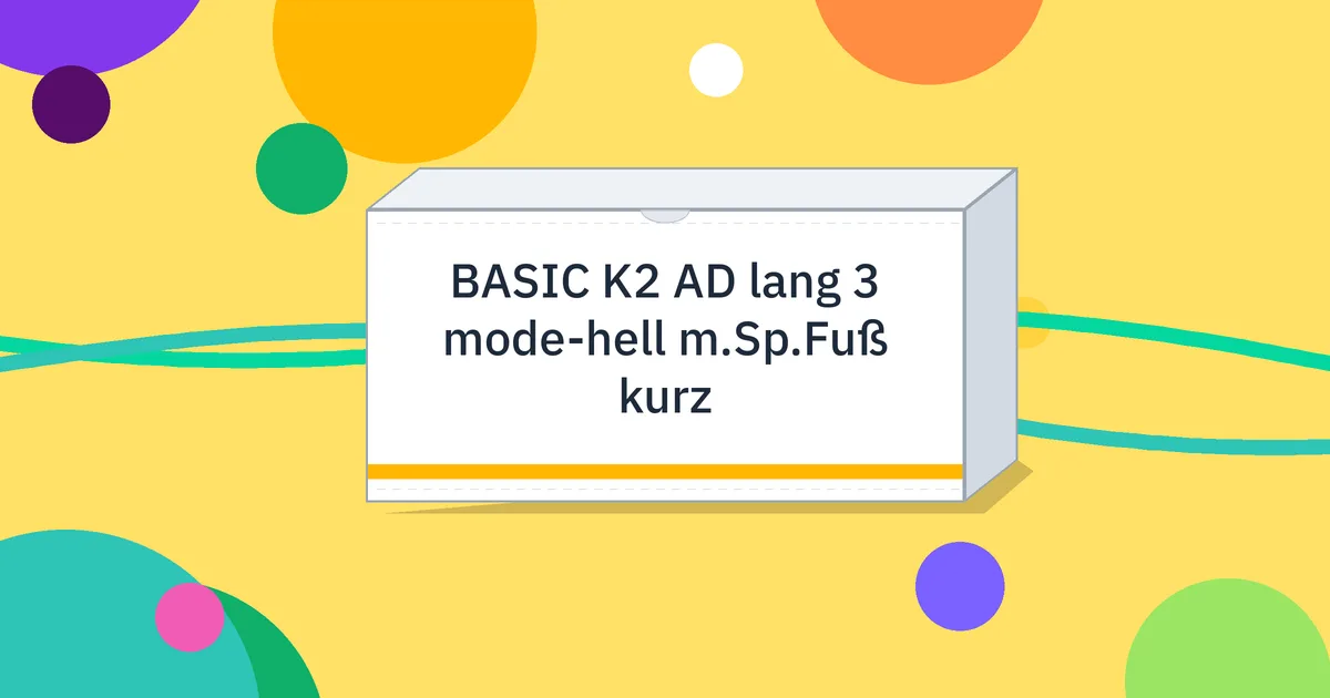 Symbolbild: Packung mit der Aufschrift BASIC K2 AD lang 3 mode-hell m.Sp.Fuß kurz (PZN 20264416) – Verfügbarkeit und Bezug in Apotheken in Frankfurt am Main