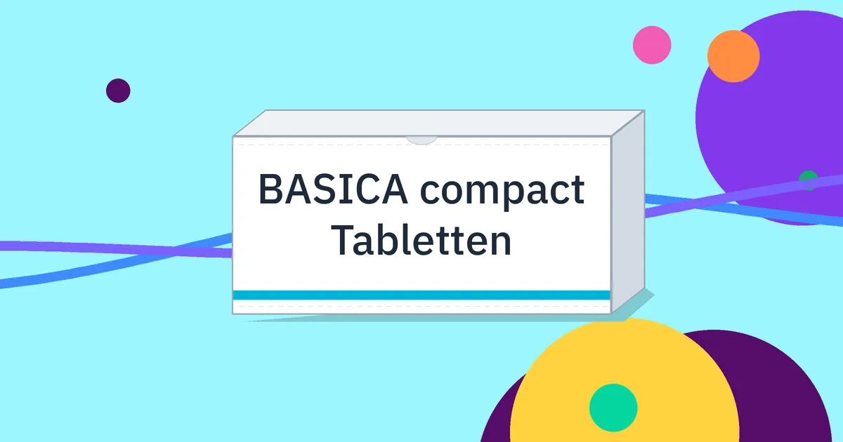 Symbolbild: Packung mit der Aufschrift BASICA compact Tabletten (PZN 04787669) – Verfügbarkeit und Bezug in Apotheken in Frankfurt am Main