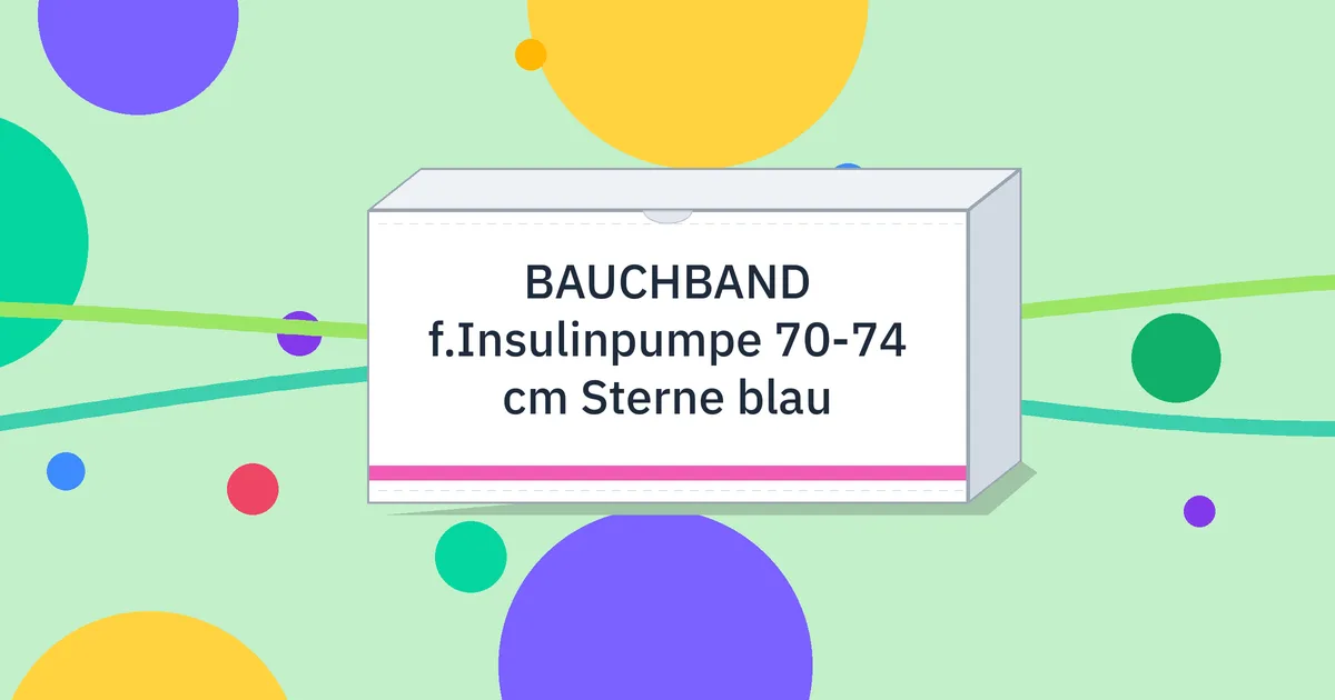 Symbolbild: Packung mit der Aufschrift BAUCHBAND f.Insulinpumpe 70-74 cm Sterne blau (PZN 16510186) – Verfügbarkeit und Bezug in Apotheken in Frankfurt am Main