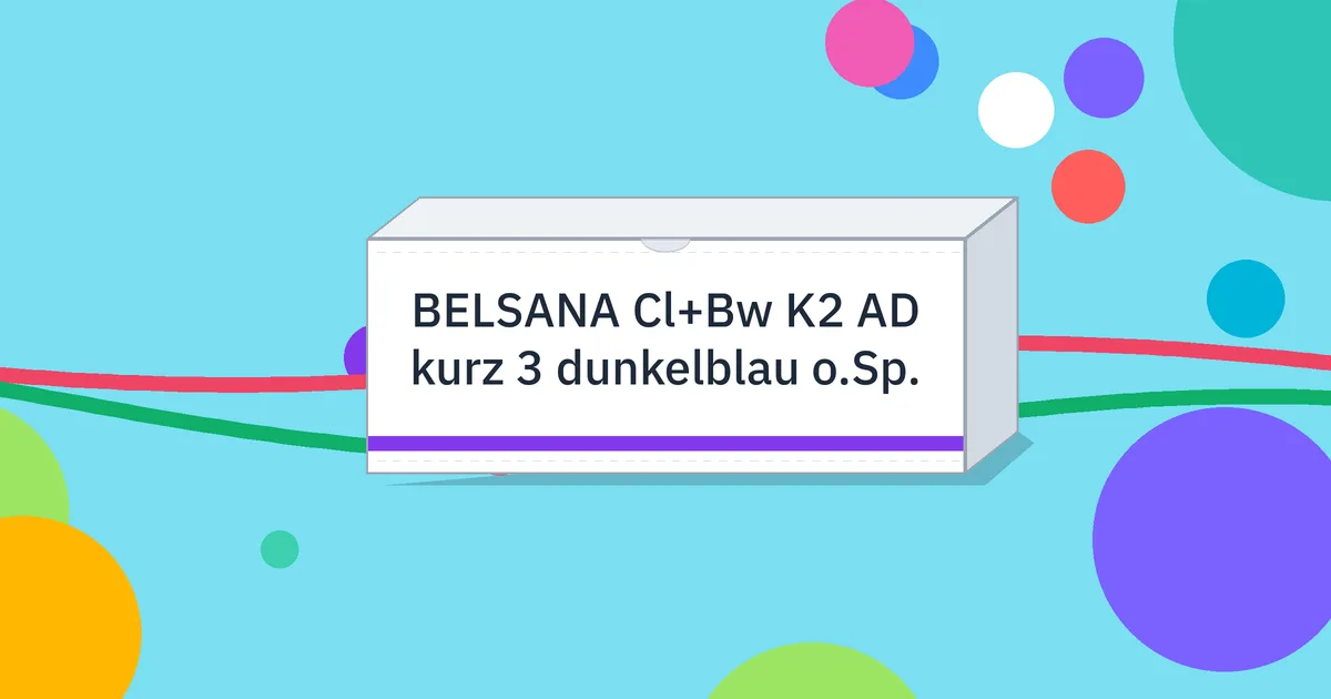 Symbolbild: Packung mit der Aufschrift BELSANA Cl+Bw K2 AD kurz 3 dunkelblau o.Sp. (PZN 15626515) – Verfügbarkeit und Bezug in Apotheken in Frankfurt am Main