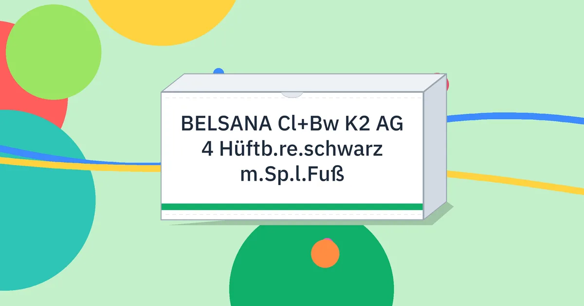 Symbolbild: Packung mit der Aufschrift BELSANA Cl+Bw K2 AG 4 Hüftb.re.schwarz m.Sp.l.Fuß (PZN 12254728) – Verfügbarkeit und Bezug in Apotheken in Frankfurt am Main