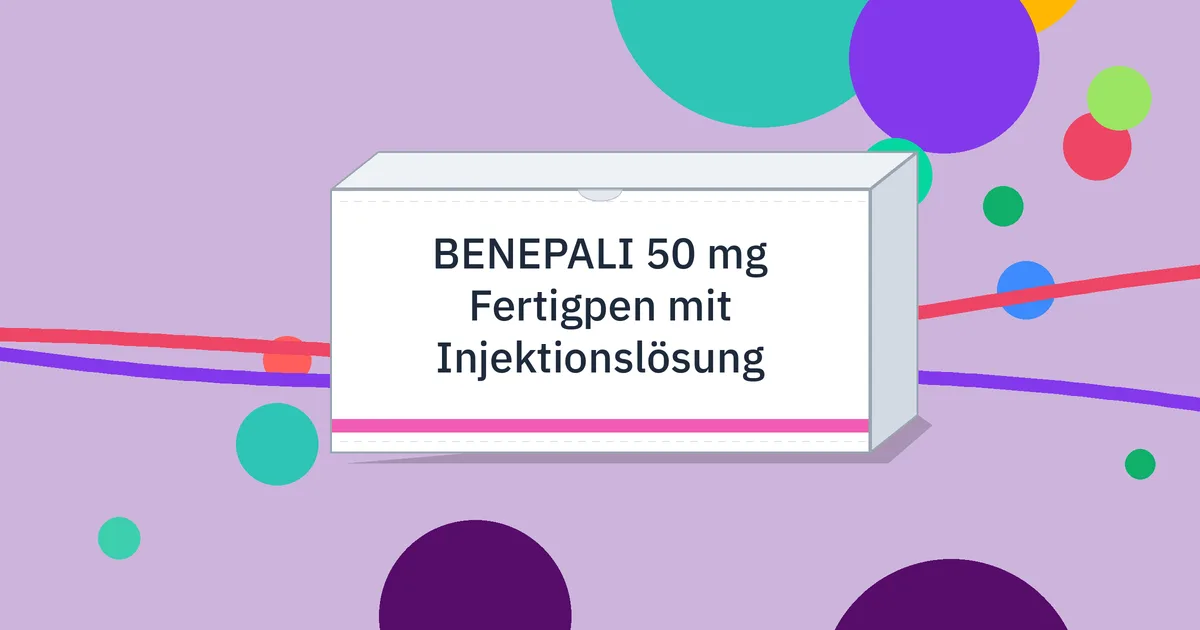 Symbolbild: Packung mit der Aufschrift BENEPALI 50 mg Fertigpen mit Injektionslösung (PZN 12507537) – Verfügbarkeit und Bezug in Apotheken in Frankfurt am Main