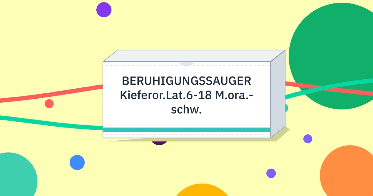 Symbolbild: Packung mit der Aufschrift BERUHIGUNGSSAUGER Kieferor.Lat.6-18 M.ora.-schw. (PZN 20188508) – Verfügbarkeit und Bezug in Apotheken in Frankfurt am Main