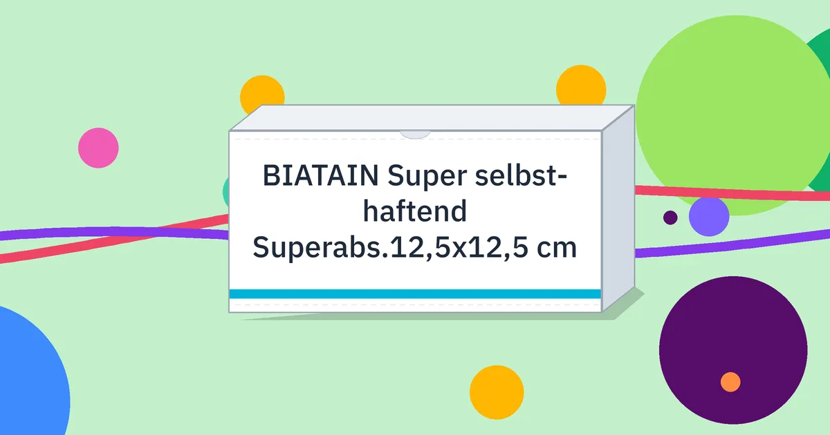 Symbolbild: Packung mit der Aufschrift BIATAIN Super selbst-haftend Superabs.12,5x12,5 cm (PZN 14332042) – Verfügbarkeit und Bezug in Apotheken in Frankfurt am Main
