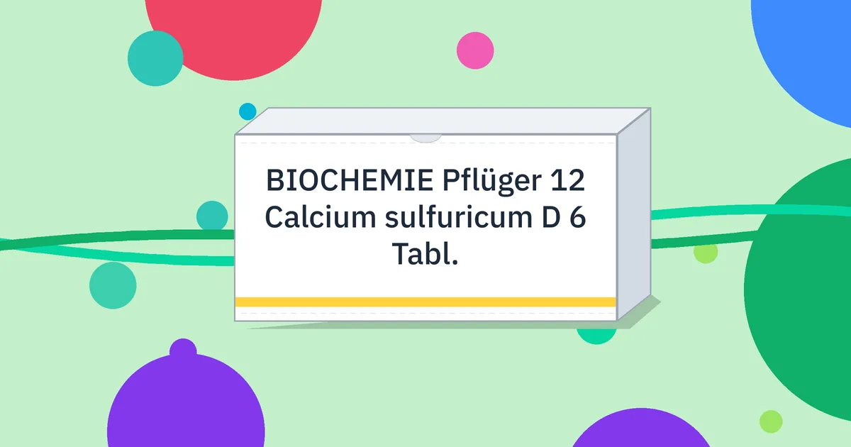 Symbolbild: Packung mit der Aufschrift BIOCHEMIE Pflüger 12 Calcium sulfuricum D 6 Tabl. (PZN 06321165) – Verfügbarkeit und Bezug in Apotheken in Frankfurt am Main