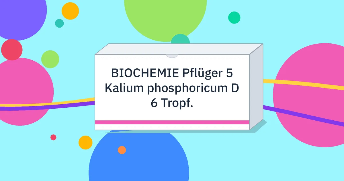 Symbolbild: Packung mit der Aufschrift BIOCHEMIE Pflüger 5 Kalium phosphoricum D 6 Tropf. (PZN 06324459) – Verfügbarkeit und Bezug in Apotheken in Frankfurt am Main