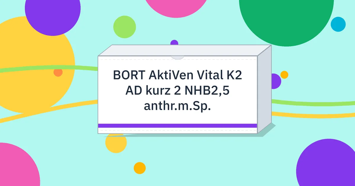 Symbolbild: Packung mit der Aufschrift BORT AktiVen Vital K2 AD kurz 2 NHB2,5 anthr.m.Sp. (PZN 17499825) – Verfügbarkeit und Bezug in Apotheken in Frankfurt am Main