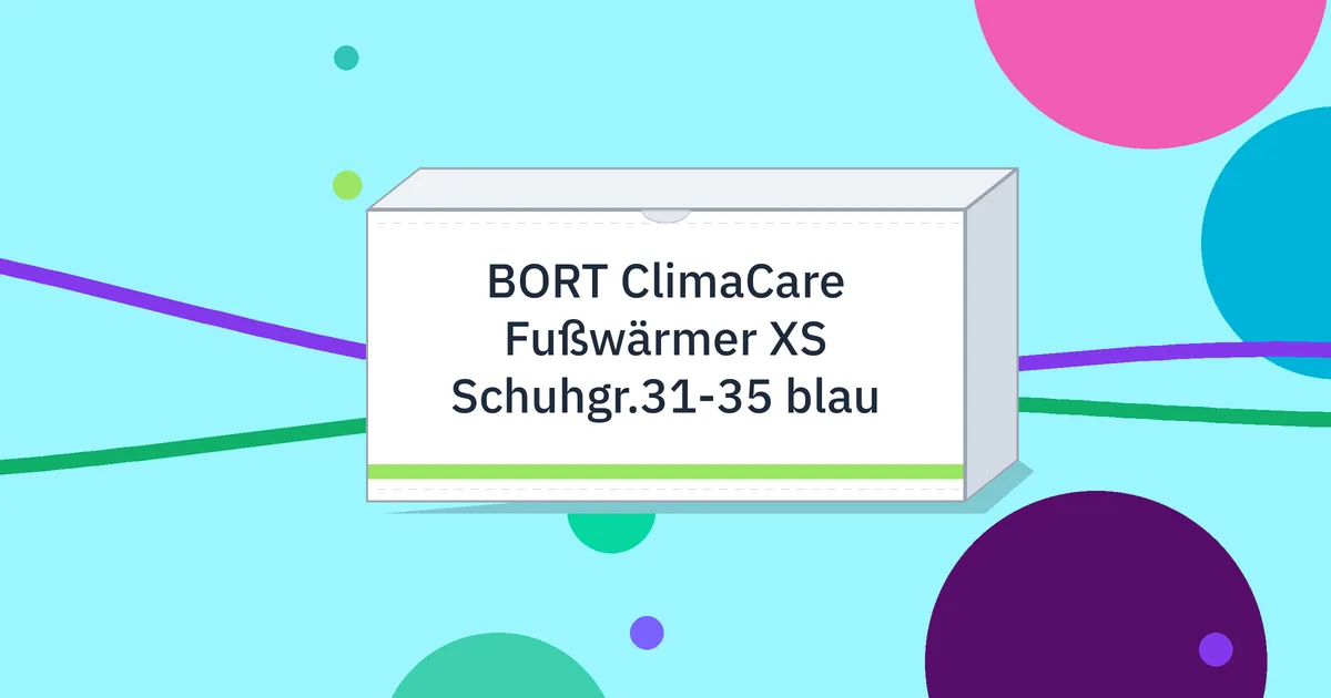 Symbolbild: Packung mit der Aufschrift BORT ClimaCare Fußwärmer XS Schuhgr.31-35 blau (PZN 01593841) – Verfügbarkeit und Bezug in Apotheken in Frankfurt am Main
