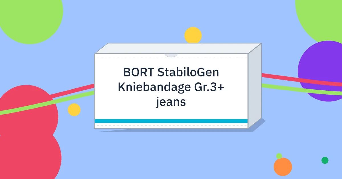 Symbolbild: Packung mit der Aufschrift BORT StabiloGen Kniebandage Gr.3+ jeans (PZN 16846118) – Verfügbarkeit und Bezug in Apotheken in Frankfurt am Main