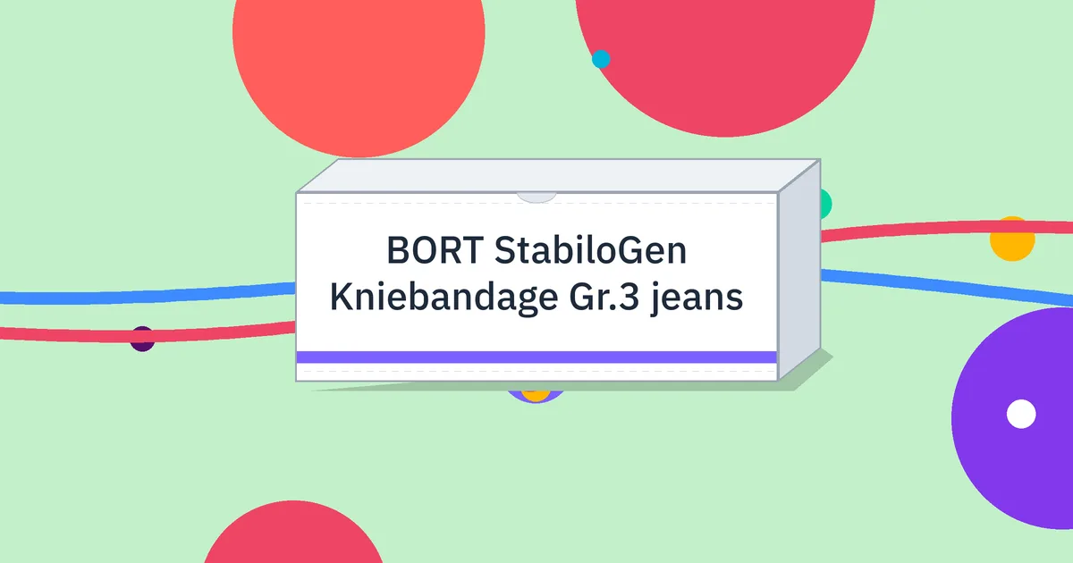 Symbolbild: Packung mit der Aufschrift BORT StabiloGen Kniebandage Gr.3 jeans (PZN 16846087) – Verfügbarkeit und Bezug in Apotheken in Frankfurt am Main