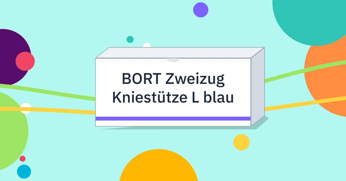 Symbolbild: Packung mit der Aufschrift BORT Zweizug Kniestütze L blau (PZN 06084417) – Verfügbarkeit und Bezug in Apotheken in Frankfurt am Main