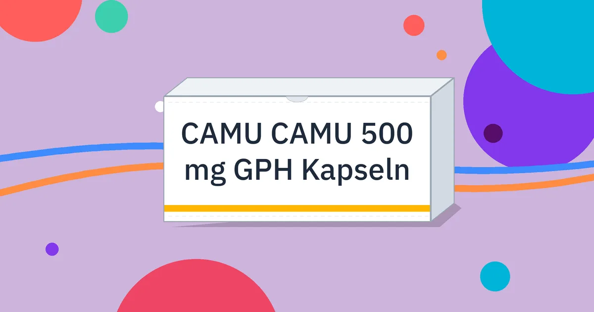 Symbolbild: Packung mit der Aufschrift CAMU CAMU 500 mg GPH Kapseln (PZN 09721698) – Verfügbarkeit und Bezug in Apotheken in Frankfurt am Main