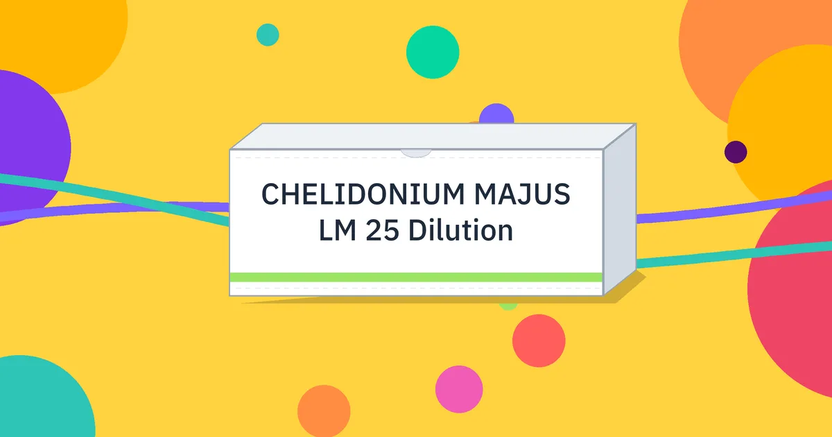 Symbolbild: Packung mit der Aufschrift CHELIDONIUM MAJUS LM 25 Dilution (PZN 12813091) – Verfügbarkeit und Bezug in Apotheken in Frankfurt am Main