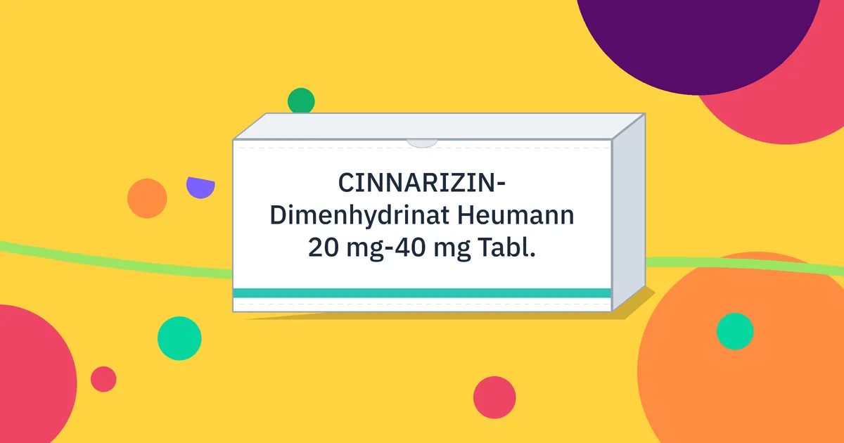 Symbolbild: Packung mit der Aufschrift CINNARIZIN-Dimenhydrinat Heumann 20 mg-40 mg Tabl. (PZN 18074045) – Verfügbarkeit und Bezug in Apotheken in Frankfurt am Main