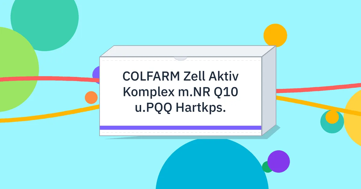 Symbolbild: Packung mit der Aufschrift COLFARM Zell Aktiv Komplex m.NR Q10 u.PQQ Hartkps. (PZN 20934733) – Verfügbarkeit und Bezug in Apotheken in Frankfurt am Main
