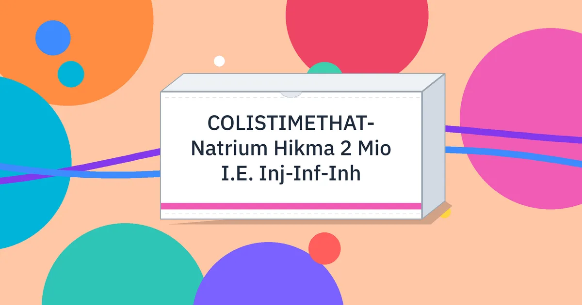 Symbolbild: Packung mit der Aufschrift COLISTIMETHAT-Natrium Hikma 2 Mio I.E. Inj-Inf-Inh (PZN 18389406) – Verfügbarkeit und Bezug in Apotheken in Frankfurt am Main
