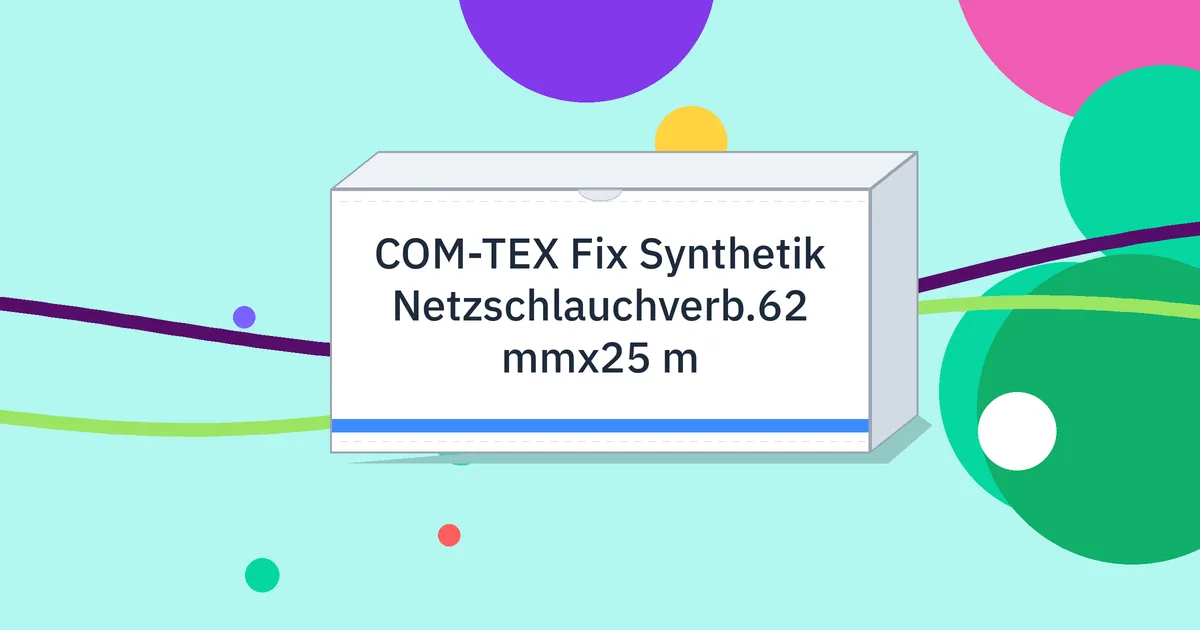 Symbolbild: Packung mit der Aufschrift COM-TEX Fix Synthetik Netzschlauchverb.62 mmx25 m (PZN 04723161) – Verfügbarkeit und Bezug in Apotheken in Frankfurt am Main