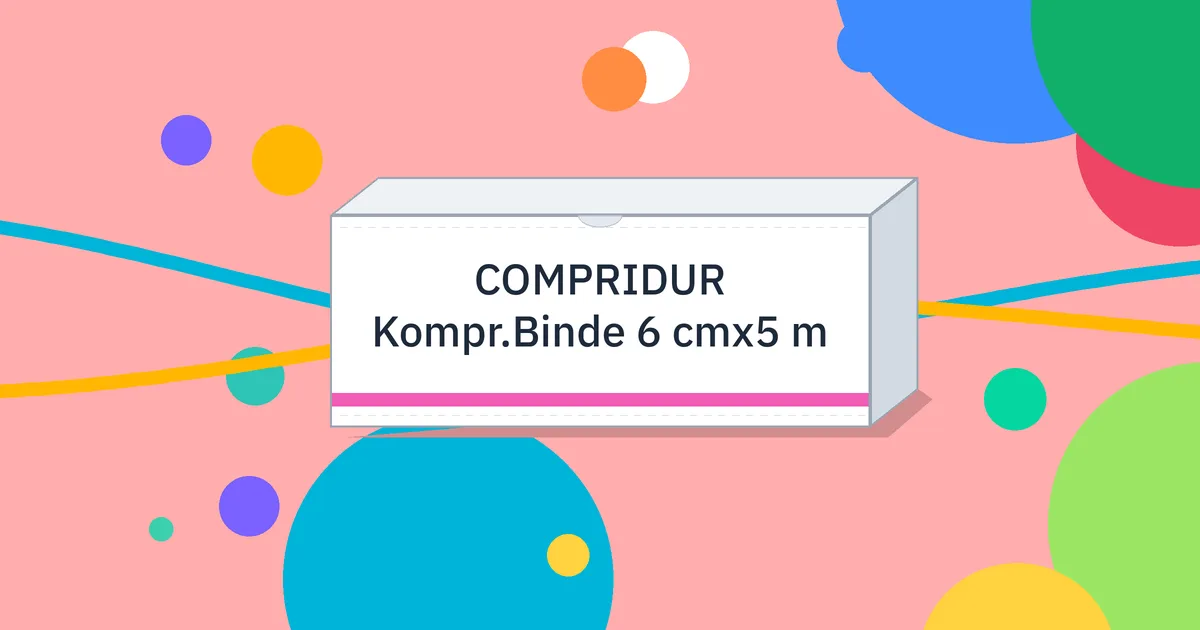 Symbolbild: Packung mit der Aufschrift COMPRIDUR Kompr.Binde 6 cmx5 m (PZN 02059629) – Verfügbarkeit und Bezug in Apotheken in Frankfurt am Main