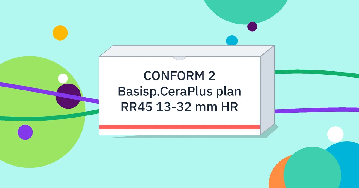 Symbolbild: Packung mit der Aufschrift CONFORM 2 Basisp.CeraPlus plan RR45 13-32 mm HR (PZN 16851438) – Verfügbarkeit und Bezug in Apotheken in Frankfurt am Main