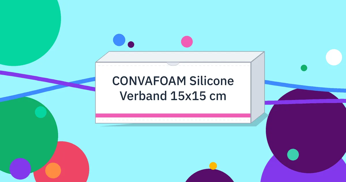 Symbolbild: Packung mit der Aufschrift CONVAFOAM Silicone Verband 15x15 cm (PZN 19862589) – Verfügbarkeit und Bezug in Apotheken in Frankfurt am Main