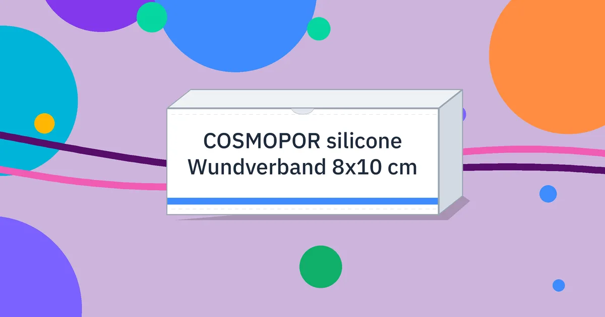 Symbolbild: Packung mit der Aufschrift COSMOPOR silicone Wundverband 8x10 cm (PZN 17417715) – Verfügbarkeit und Bezug in Apotheken in Frankfurt am Main