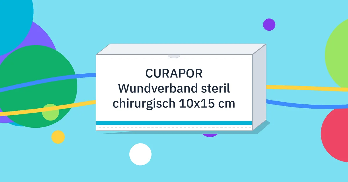 Symbolbild: Packung mit der Aufschrift CURAPOR Wundverband steril chirurgisch 10x15 cm (PZN 12585980) – Verfügbarkeit und Bezug in Apotheken in Frankfurt am Main