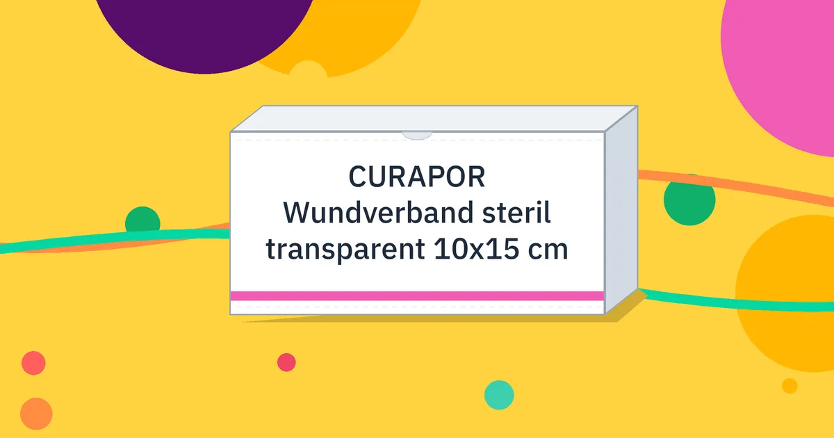 Symbolbild: Packung mit der Aufschrift CURAPOR Wundverband steril transparent 10x15 cm (PZN 01728146) – Verfügbarkeit und Bezug in Apotheken in Frankfurt am Main