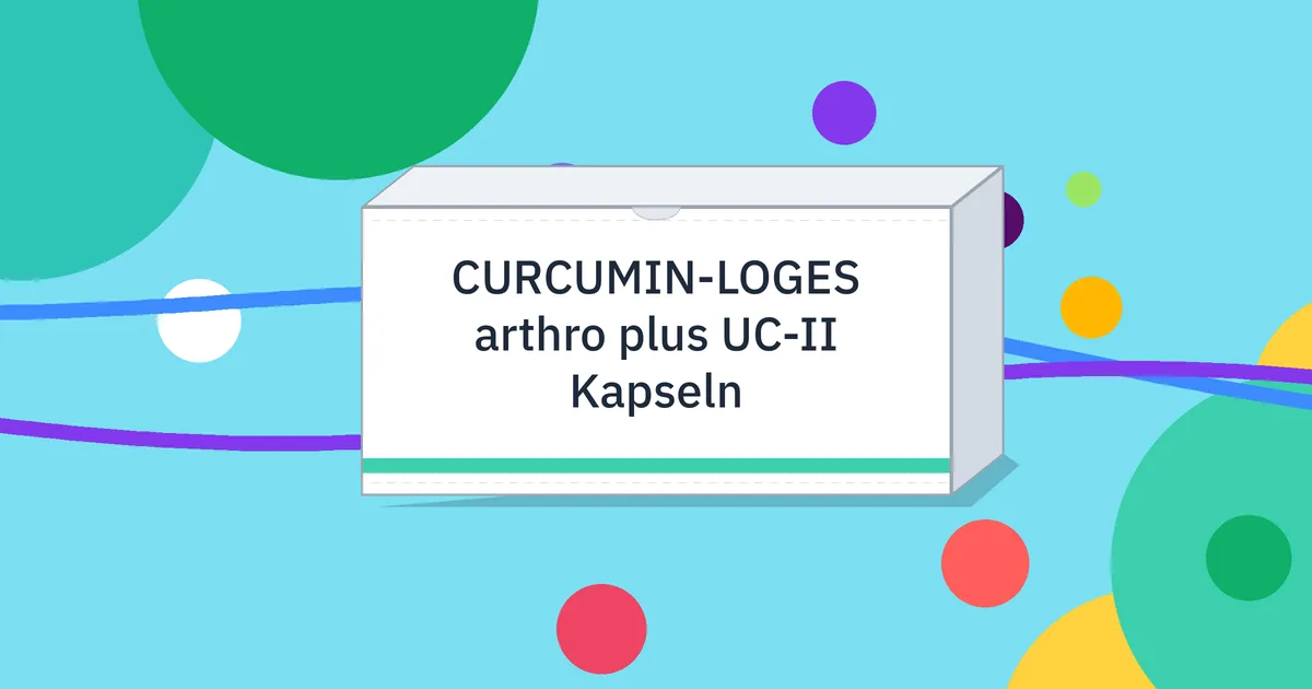 Symbolbild: Packung mit der Aufschrift CURCUMIN-LOGES arthro plus UC-II Kapseln (PZN 17887303) – Verfügbarkeit und Bezug in Apotheken in Frankfurt am Main