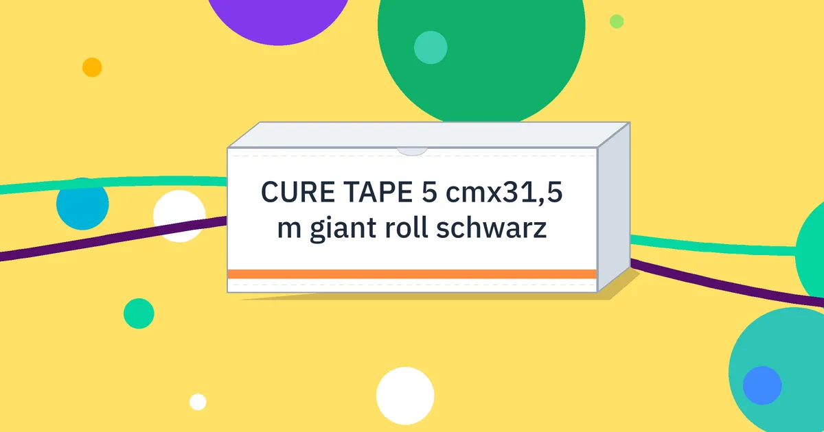 Symbolbild: Packung mit der Aufschrift CURE TAPE 5 cmx31,5 m giant roll schwarz (PZN 09473680) – Verfügbarkeit und Bezug in Apotheken in Frankfurt am Main