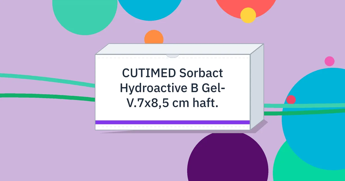 Symbolbild: Packung mit der Aufschrift CUTIMED Sorbact Hydroactive B Gel-V.7x8,5 cm haft. (PZN 18009697) – Verfügbarkeit und Bezug in Apotheken in Frankfurt am Main