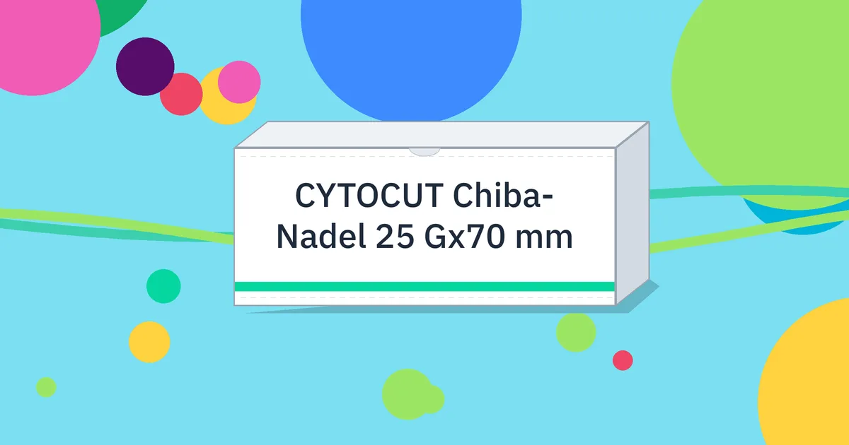 Symbolbild: Packung mit der Aufschrift CYTOCUT Chiba-Nadel 25 Gx70 mm (PZN 19735661) – Verfügbarkeit und Bezug in Apotheken in Frankfurt am Main