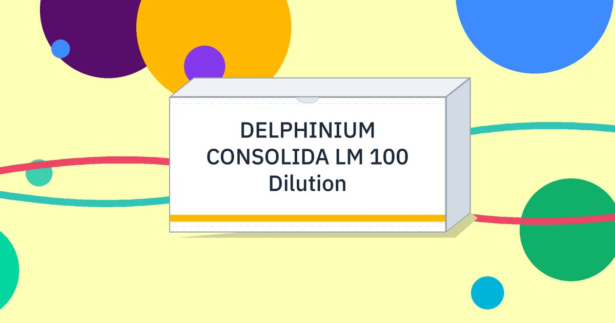 Symbolbild: Packung mit der Aufschrift DELPHINIUM CONSOLIDA LM 100 Dilution (PZN 13463598) – Verfügbarkeit und Bezug in Apotheken in Frankfurt am Main