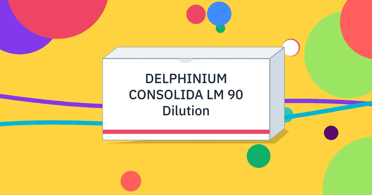 Symbolbild: Packung mit der Aufschrift DELPHINIUM CONSOLIDA LM 90 Dilution (PZN 13463581) – Verfügbarkeit und Bezug in Apotheken in Frankfurt am Main