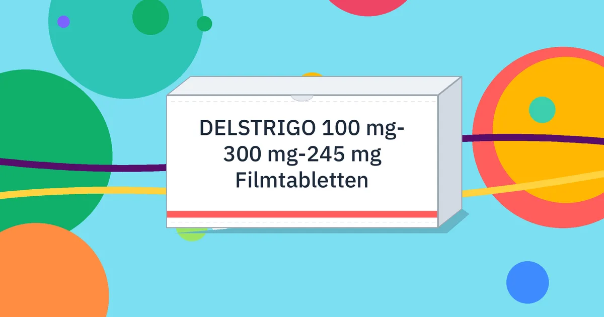 Symbolbild: Packung mit der Aufschrift DELSTRIGO 100 mg-300 mg-245 mg Filmtabletten (PZN 16392172) – Verfügbarkeit und Bezug in Apotheken in Frankfurt am Main