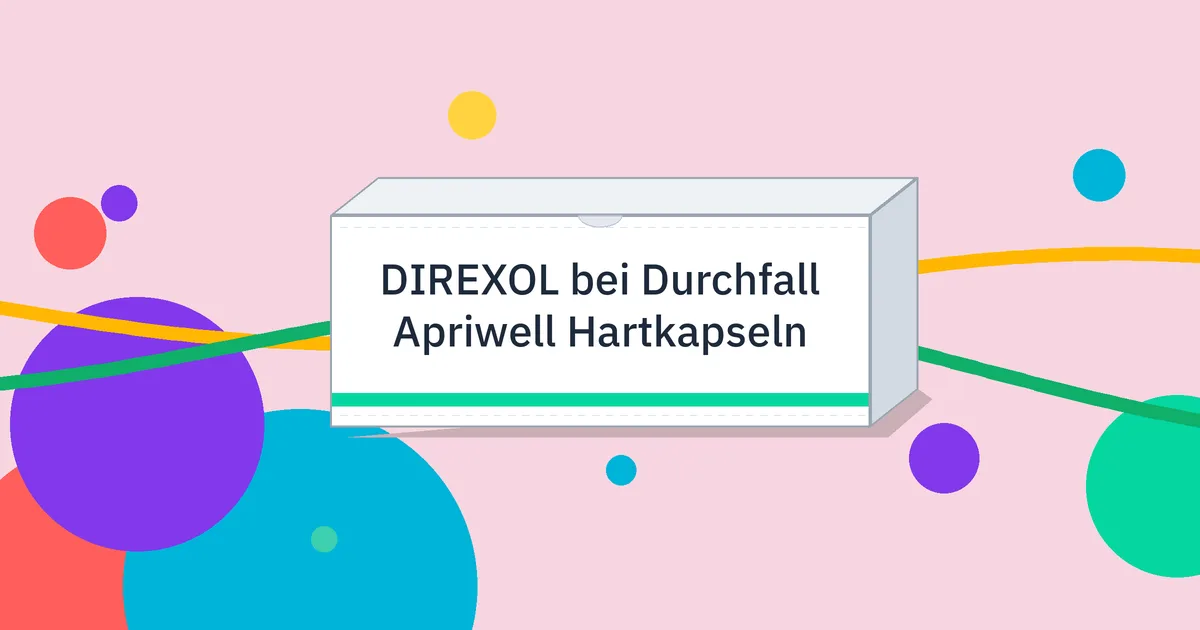 Symbolbild: Packung mit der Aufschrift DIREXOL bei Durchfall Apriwell Hartkapseln (PZN 19819843) – Verfügbarkeit und Bezug in Apotheken in Frankfurt am Main