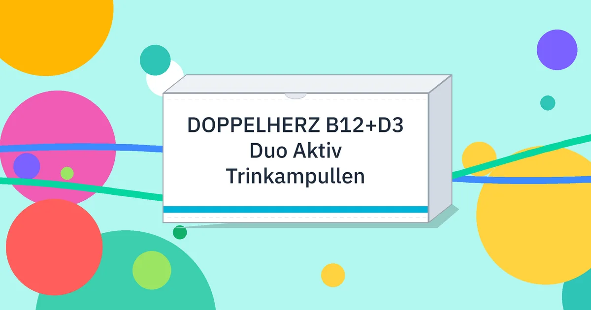 Symbolbild: Packung mit der Aufschrift DOPPELHERZ B12+D3 Duo Aktiv Trinkampullen (PZN 17987051) – Verfügbarkeit und Bezug in Apotheken in Frankfurt am Main