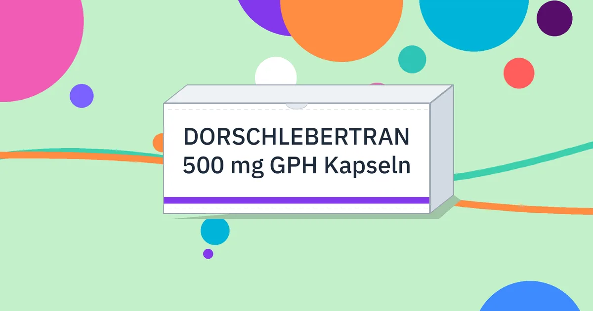 Symbolbild: Packung mit der Aufschrift DORSCHLEBERTRAN 500 mg GPH Kapseln (PZN 14364668) – Verfügbarkeit und Bezug in Apotheken in Frankfurt am Main