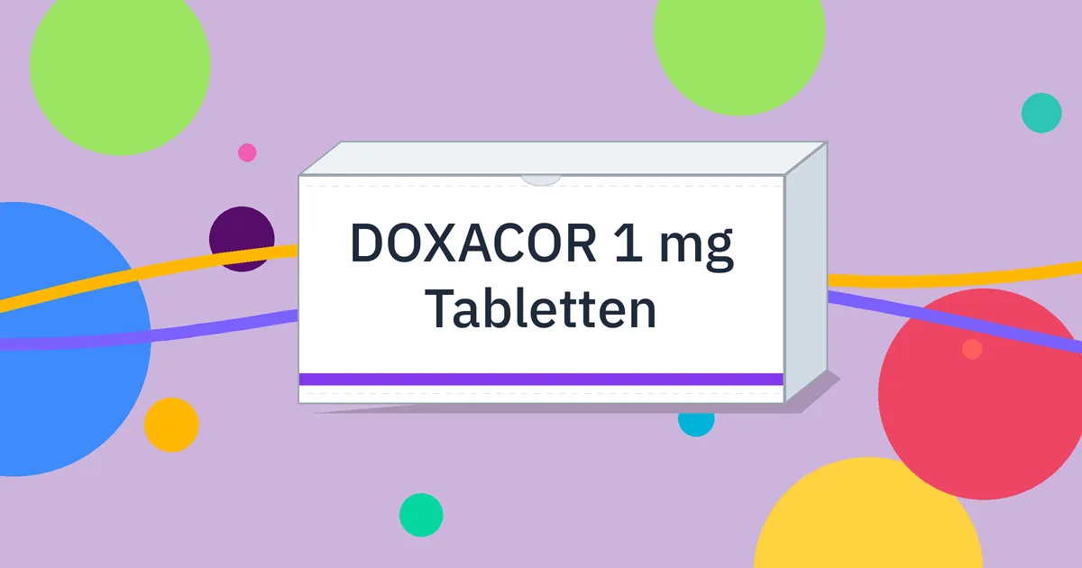 Symbolbild: Packung mit der Aufschrift DOXACOR 1 mg Tabletten (PZN 00174208) – Verfügbarkeit und Bezug in Apotheken in Frankfurt am Main
