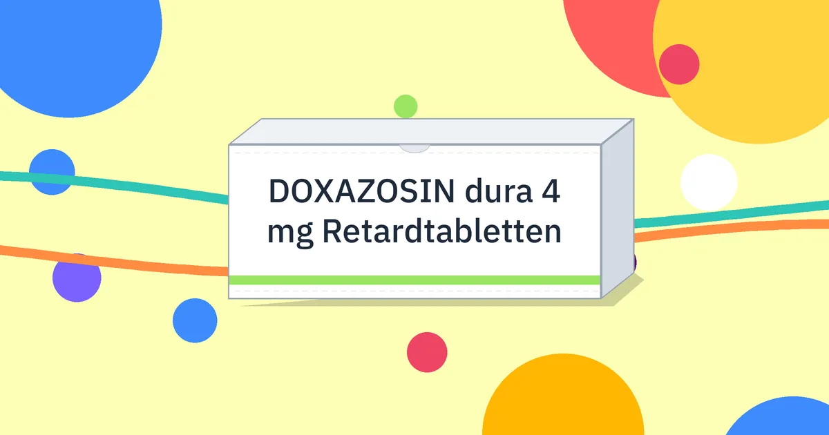 Symbolbild: Packung mit der Aufschrift DOXAZOSIN dura 4 mg Retardtabletten (PZN 03381793) – Verfügbarkeit und Bezug in Apotheken in Frankfurt am Main