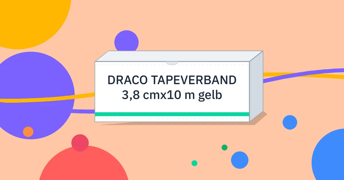 Symbolbild: Packung mit der Aufschrift DRACO TAPEVERBAND 3,8 cmx10 m gelb (PZN 01389046) – Verfügbarkeit und Bezug in Apotheken in Frankfurt am Main