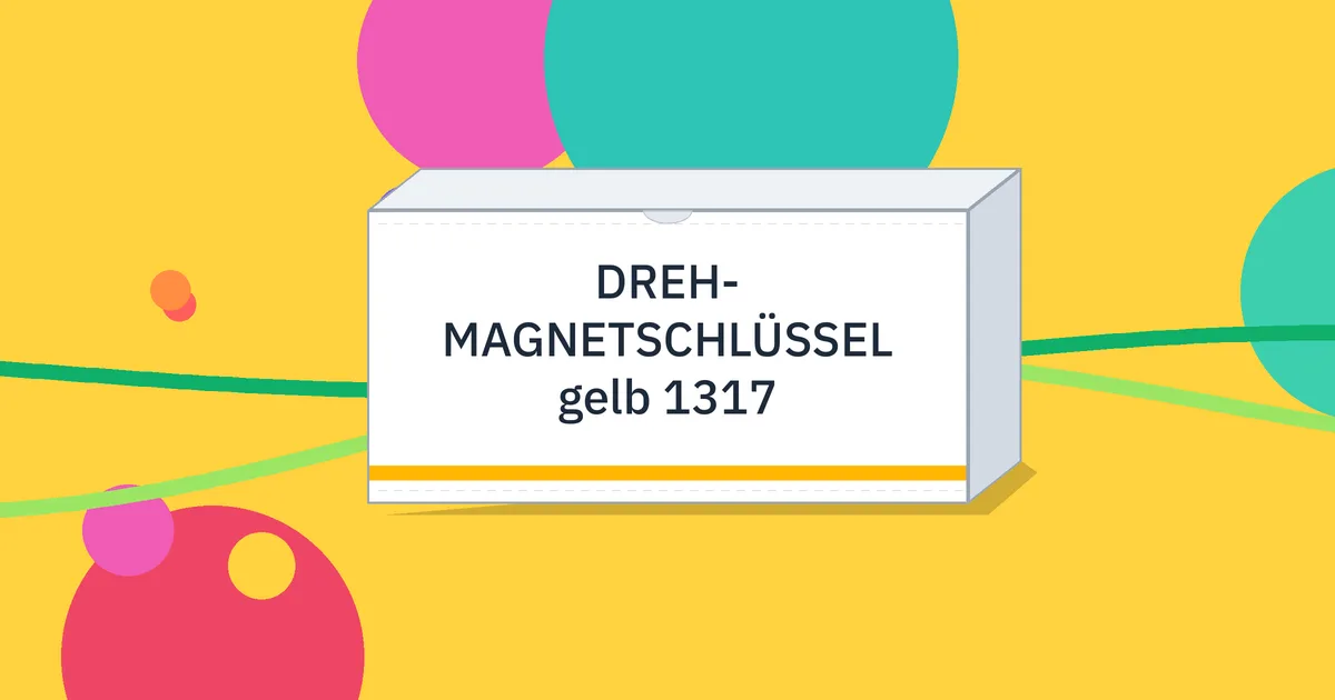 Symbolbild: Packung mit der Aufschrift DREH-MAGNETSCHLÜSSEL gelb 1317 (PZN 19999064) – Verfügbarkeit und Bezug in Apotheken in Frankfurt am Main