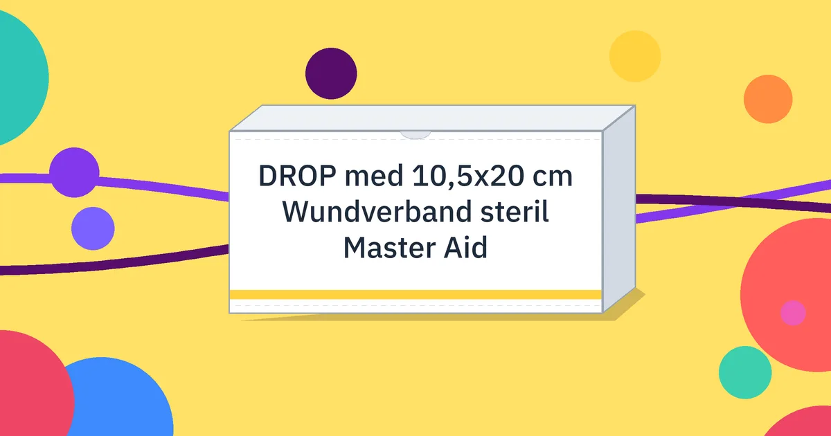 Symbolbild: Packung mit der Aufschrift DROP med 10,5x20 cm Wundverband steril Master Aid (PZN 20111871) – Verfügbarkeit und Bezug in Apotheken in Frankfurt am Main